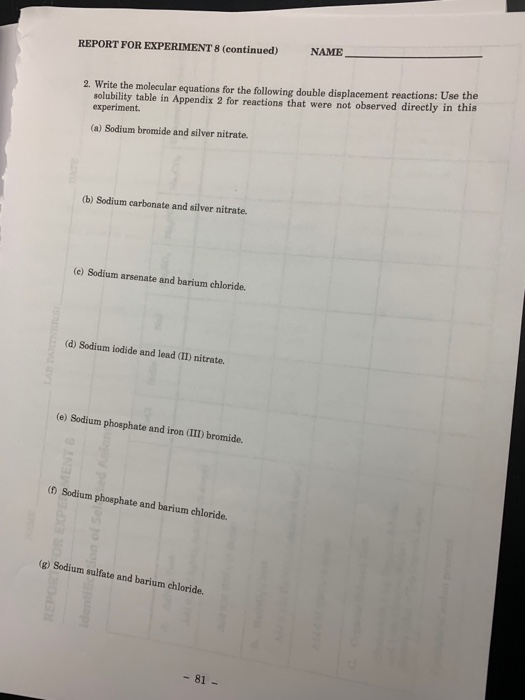Solved NAME LAB PARTNERIS) DATE REPORT FOR EXPERIMENT 8 | Chegg.com