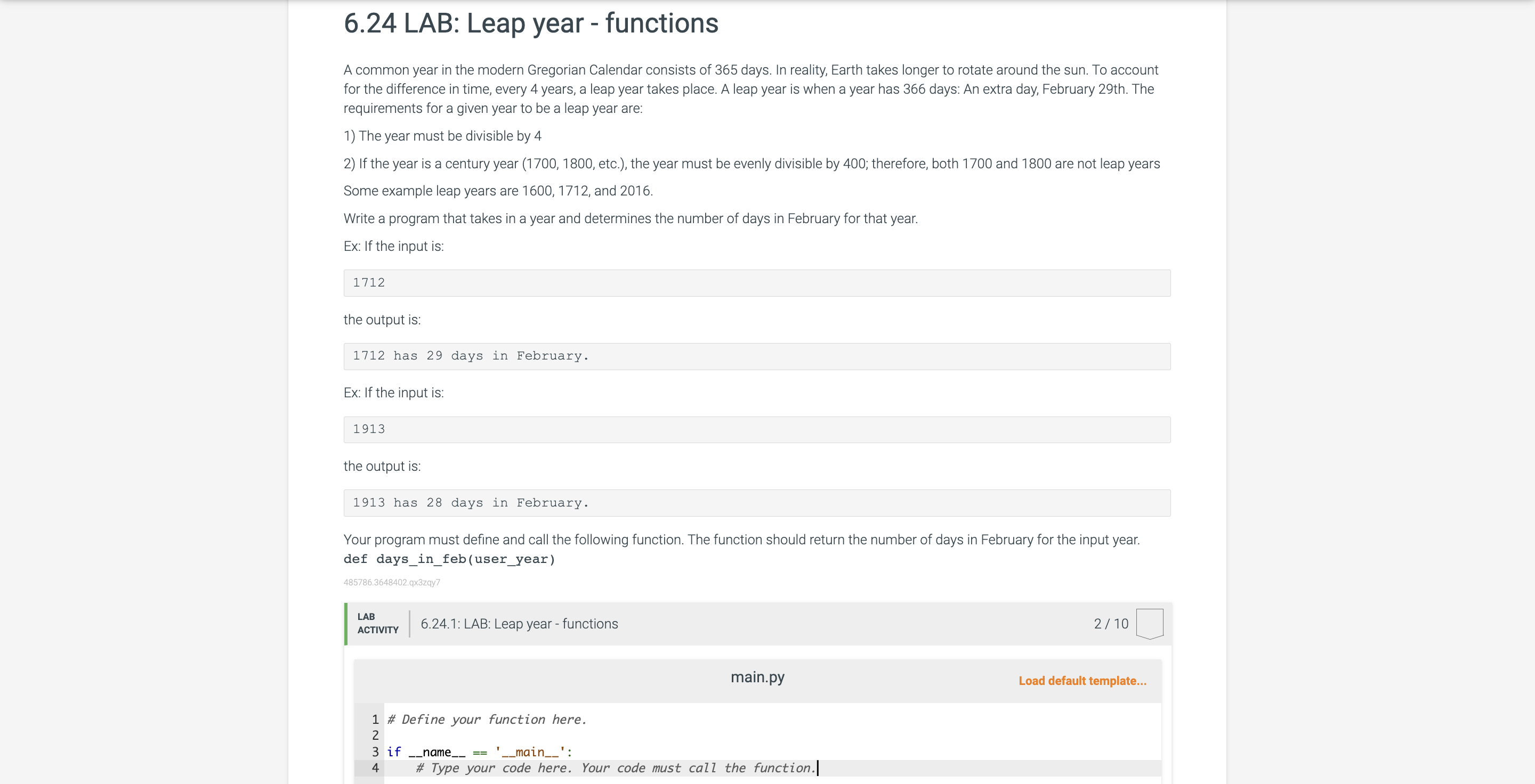 Solved Leap year - ﻿functionsA common year in the modern | Chegg.com