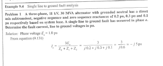 Solved Single line to ground fault analysis Example 9.4 | Chegg.com