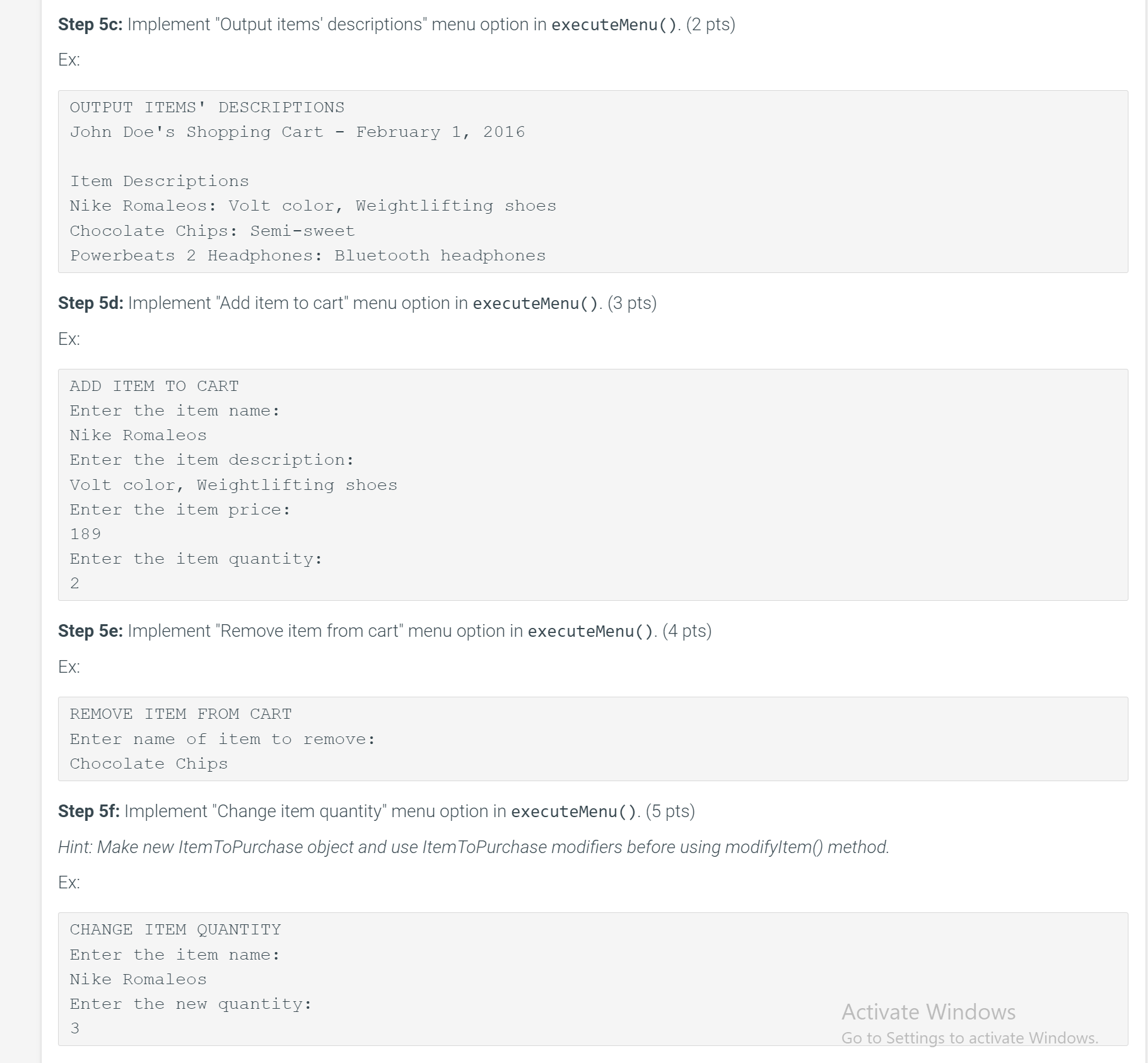 Solved - ShoppingCart.java - Class definition - | Chegg.com