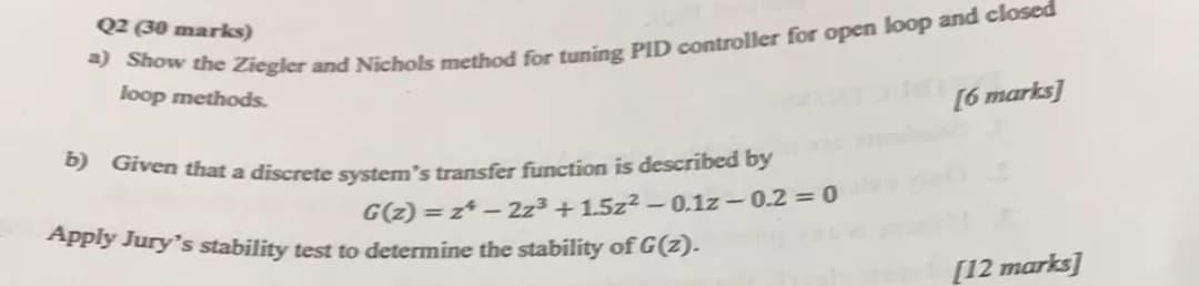 Solved a) Show the Ziegler and Nichols method for tuning PID | Chegg.com