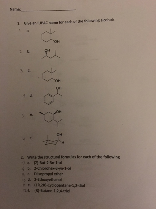 Solved Give an IUPAC name for each of the following alcohols | Chegg.com