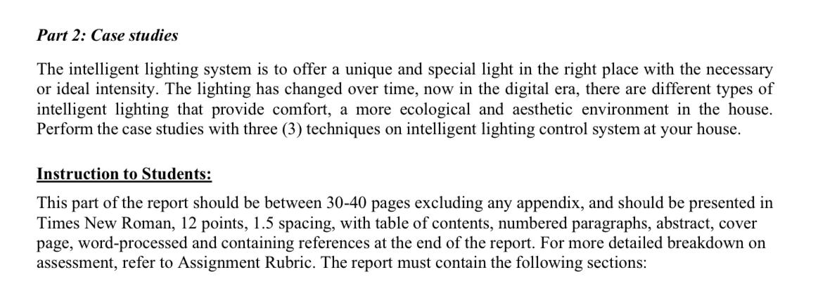 Solved Part 2: Case studies The intelligent lighting system | Chegg.com
