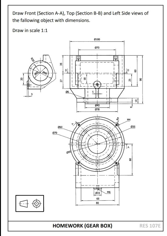 Solved Draw Front (Section A-A), Top (Section B-B) and Left | Chegg.com