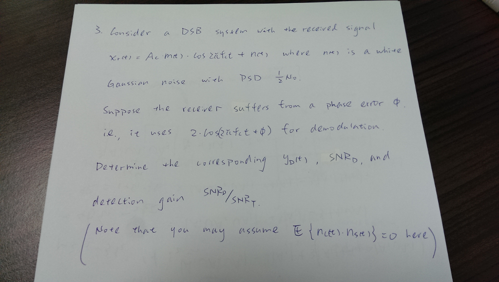 nsider a DsB Syslm wirh Ganssion noise wirPSD SnPPose | Chegg.com