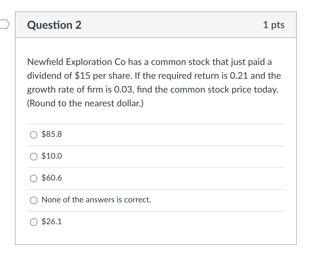 Solved Question 2 1 pts Newfield Exploration Co has a common | Chegg.com