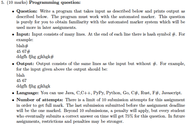 Solved 5 10 Marks Programming Question • Question Write 6507