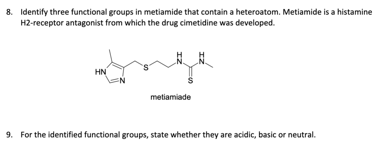 Solved Identify three functional groups in metiamide that | Chegg.com