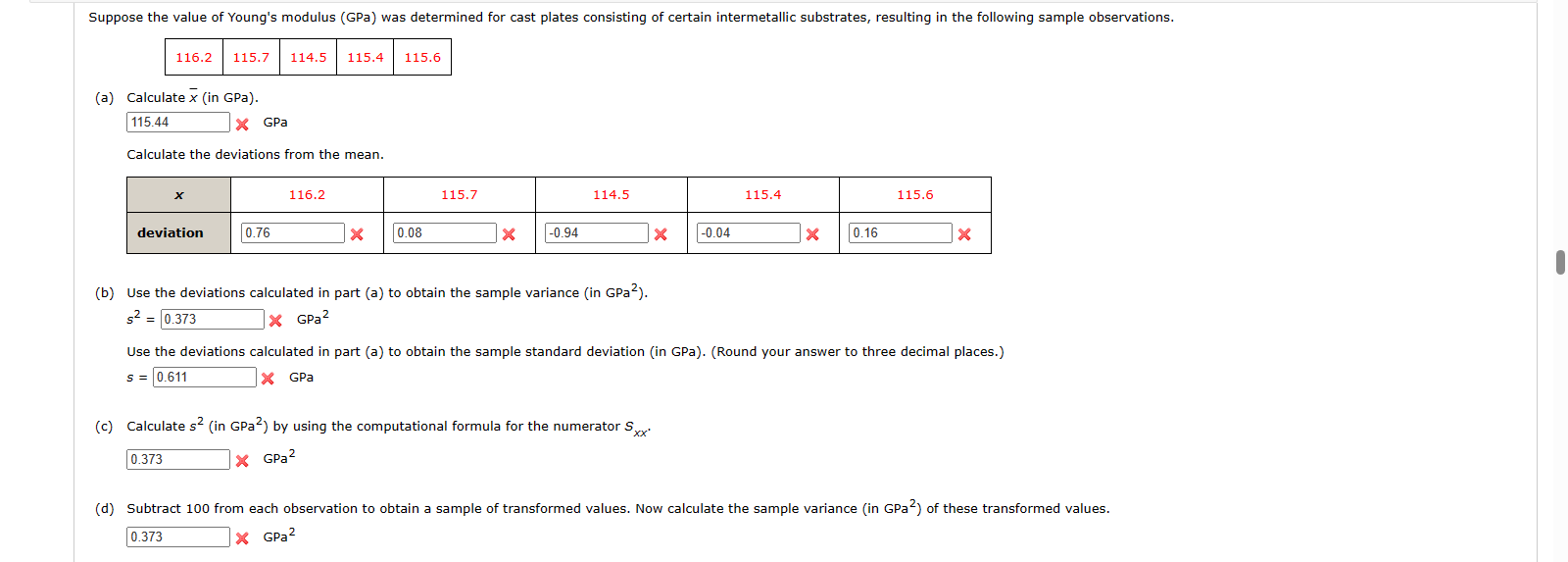 Solved (b) Use the deviations calculated in part (a) to | Chegg.com