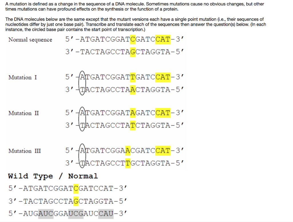 Solved A mutation is defined as a change in the sequence of | Chegg.com