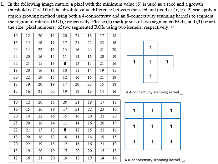 1. In the following image matrix, a pixel with the | Chegg.com