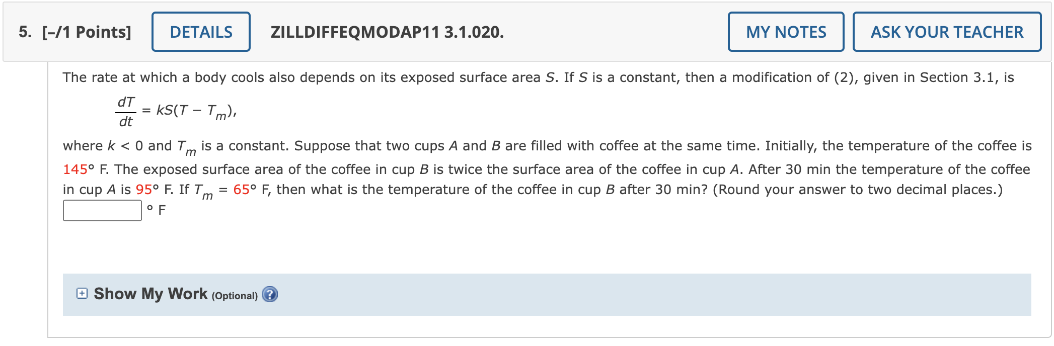 Solved 5. [-/1 Points] DETAILS ZILLDIFFEQMODAP11 3.1.020. MY | Chegg.com