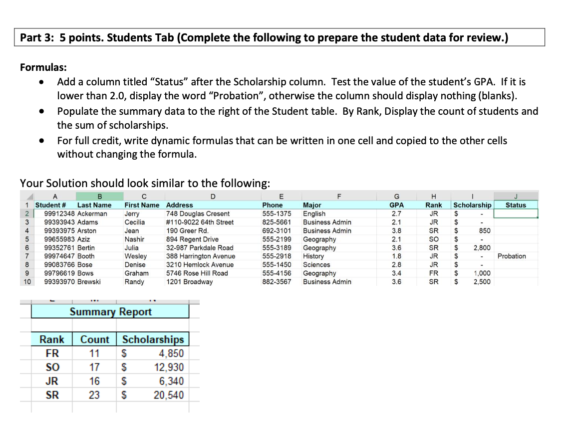 Solved Need examples/formulas to show how to do it and where | Chegg.com