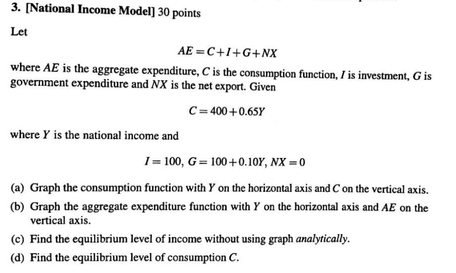 Solved 3. (National Income Model] 30 points Let AE=+1+G+NX | Chegg.com
