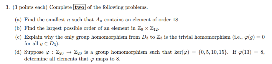 Solved 3. (3 points each) Complete two of the following | Chegg.com