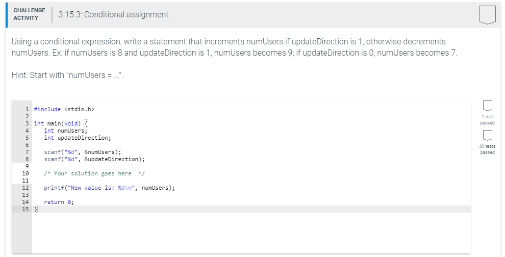 Solved CHALLENGE ACTIVITY 3.15.3: Conditional assignment. | Chegg.com