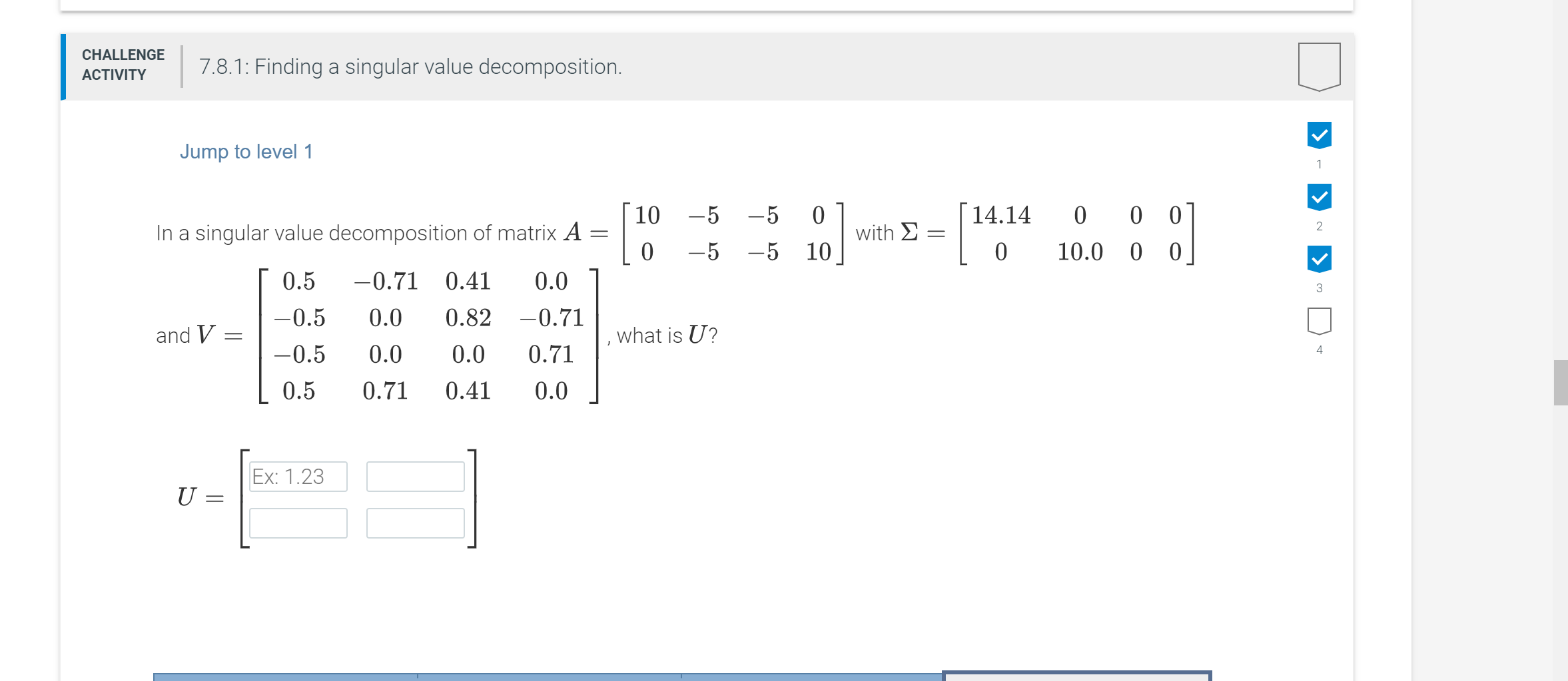 Solved CHALLENGE ACTIVITY 7.8.1: Finding a singular value | Chegg.com