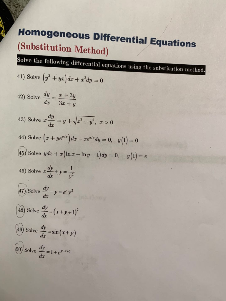 Solved Homogeneous Differential Equations (Substitution | Chegg.com