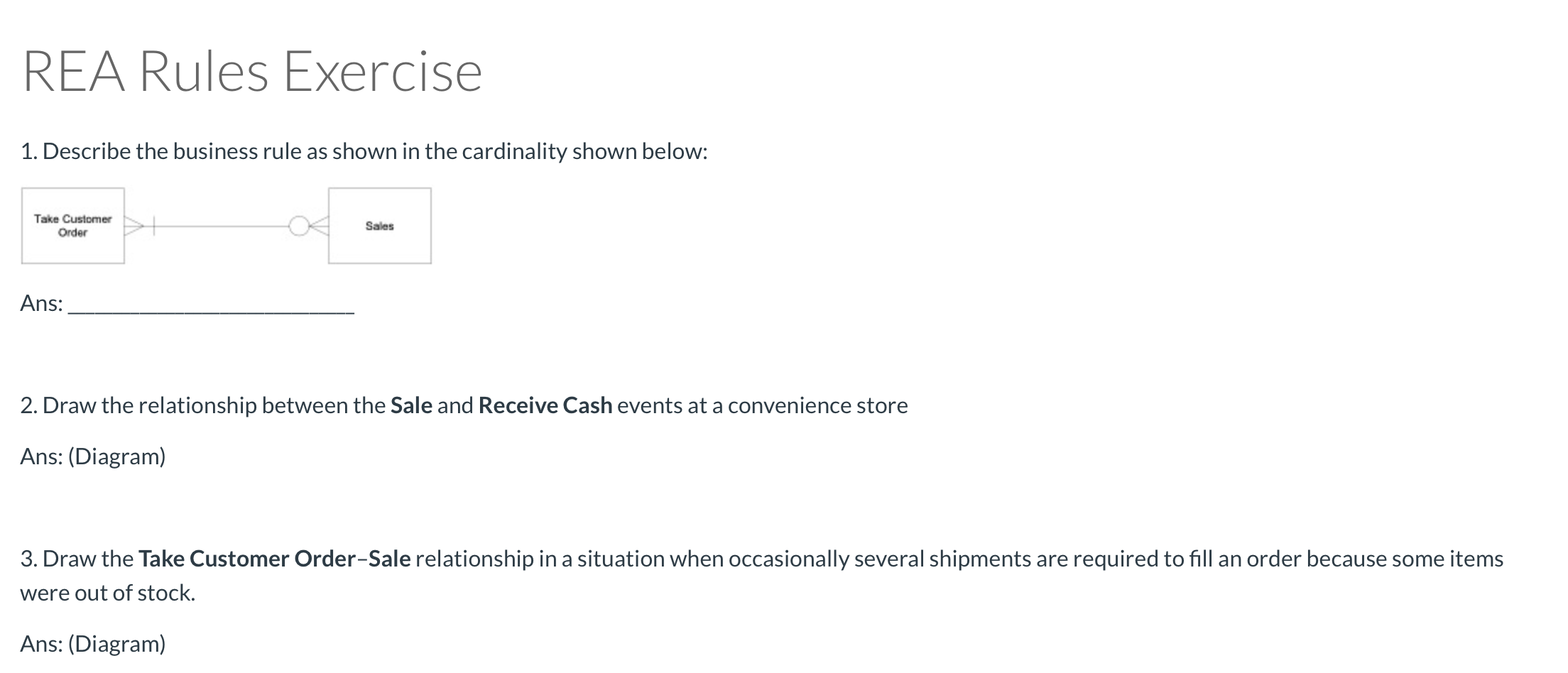 REA Rules Exercise 1. Describe the business rule as | Chegg.com