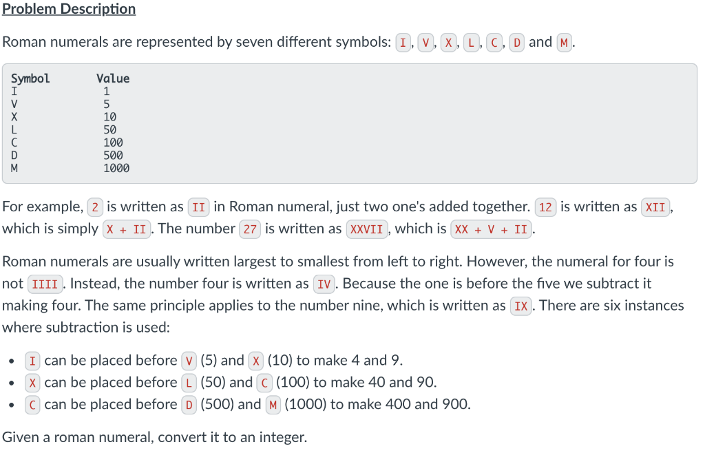 Solved Problem Description Roman numerals are represented by | Chegg.com