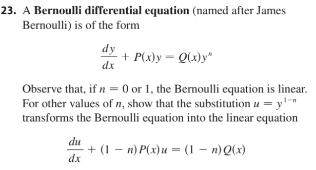 Solved A Bernoulli differential equation (named after | Chegg.com