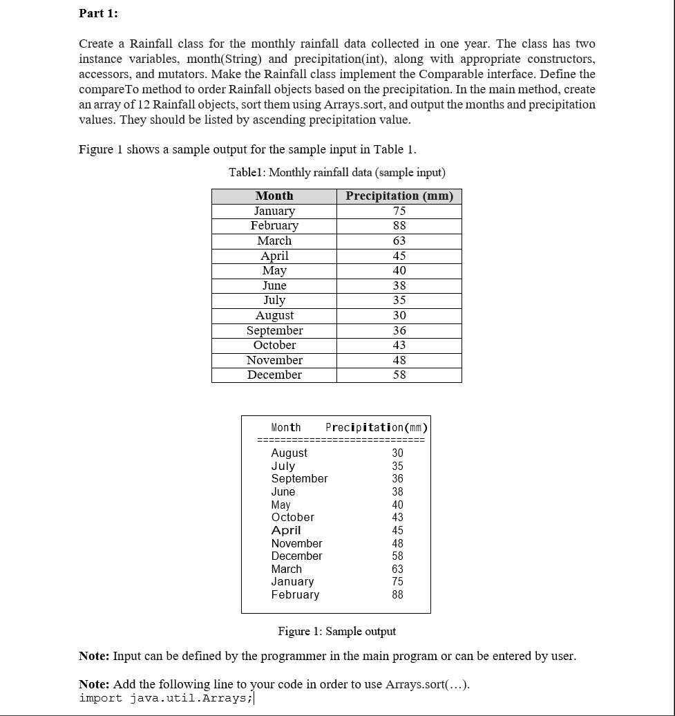 Solved Part 1: Create a Rainfall class for the monthly | Chegg.com