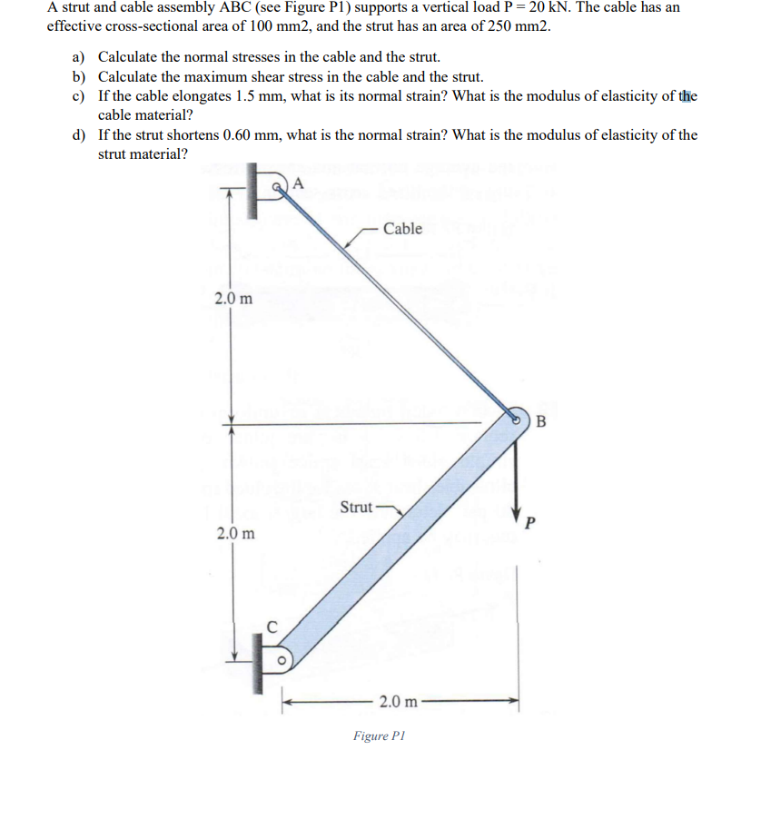Solved A strut and cable assembly ABC (see Figure Pl) | Chegg.com