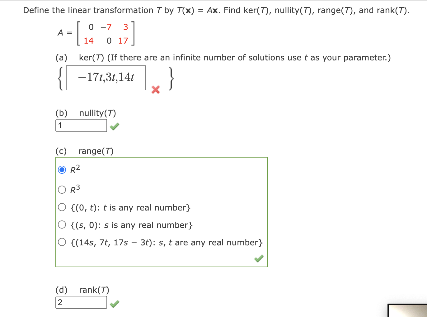 Solved Define the linear transformation T by T(x) = Ax. Find | Chegg.com