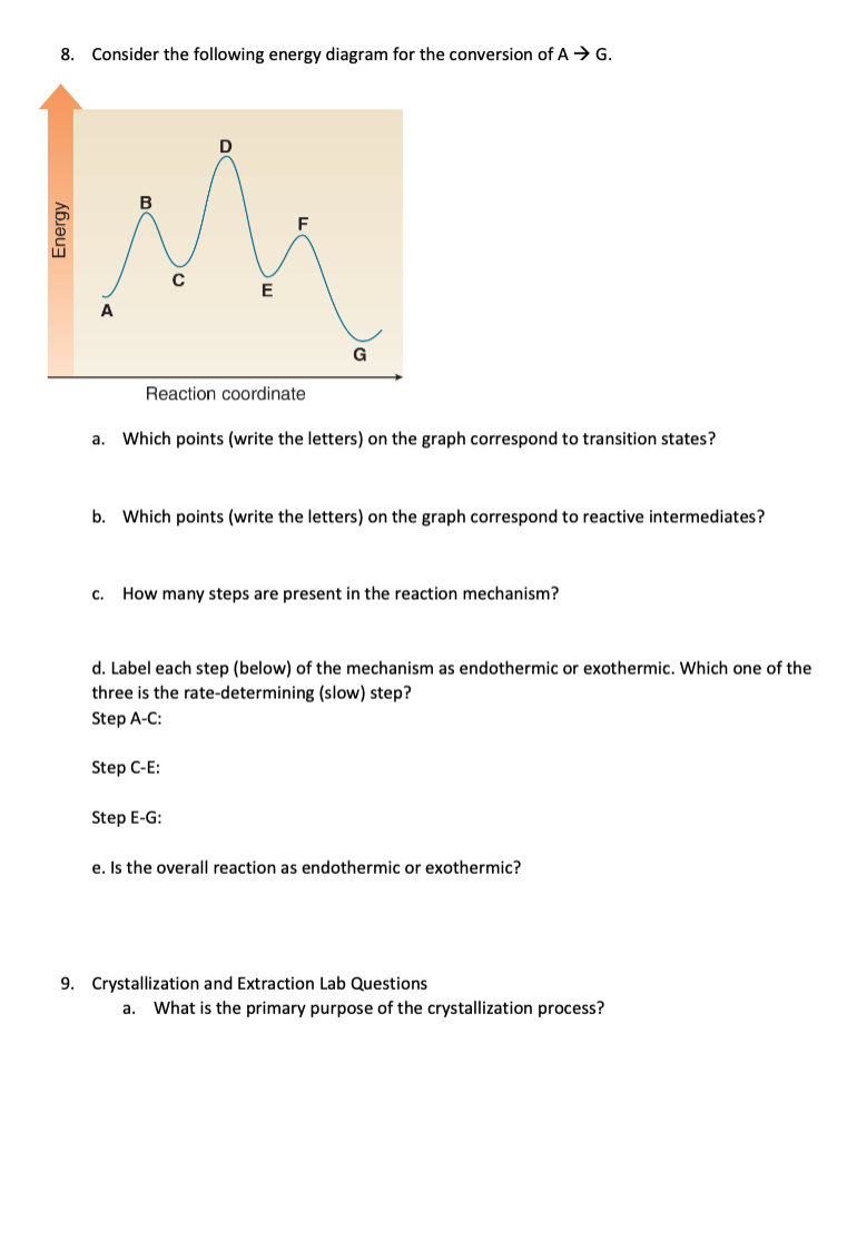 Solved 8. Consider the following energy diagram for the | Chegg.com