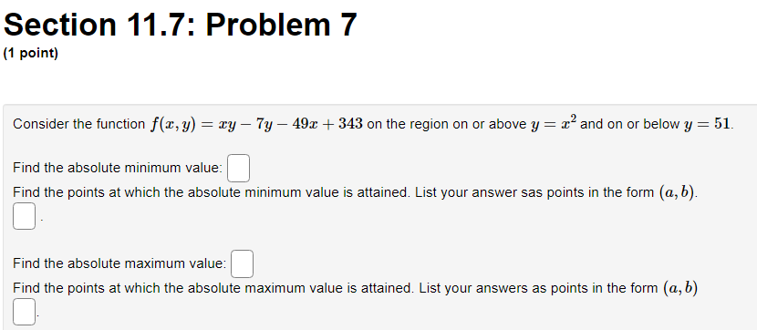 Solved Consider the function f(x,y)=xy−7y−49x+343 on the | Chegg.com