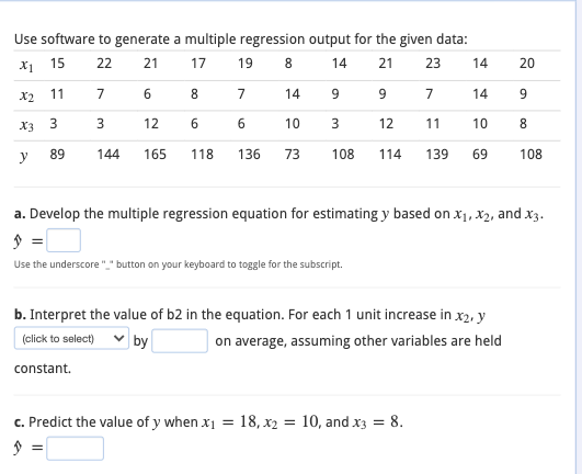 Solved Use software to generate a multiple regression output | Chegg.com