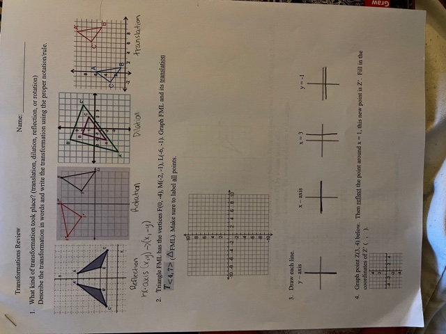 Solved Transformations Review Name: 1. What kind of | Chegg.com