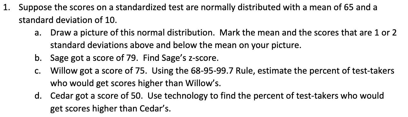 Solved 1. Suppose the scores on a standardized test are | Chegg.com