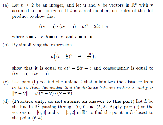 Solved (a) Let n≥2 be an integer, and let u and v be vectors | Chegg.com