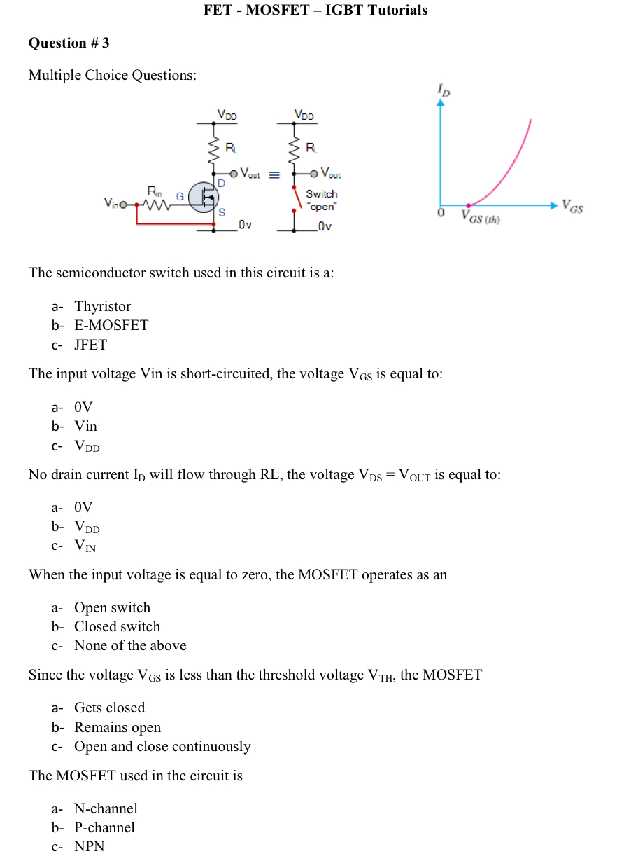 Solved FET - MOSFET - IGBT Tutorials Question #3 Multiple | Chegg.com
