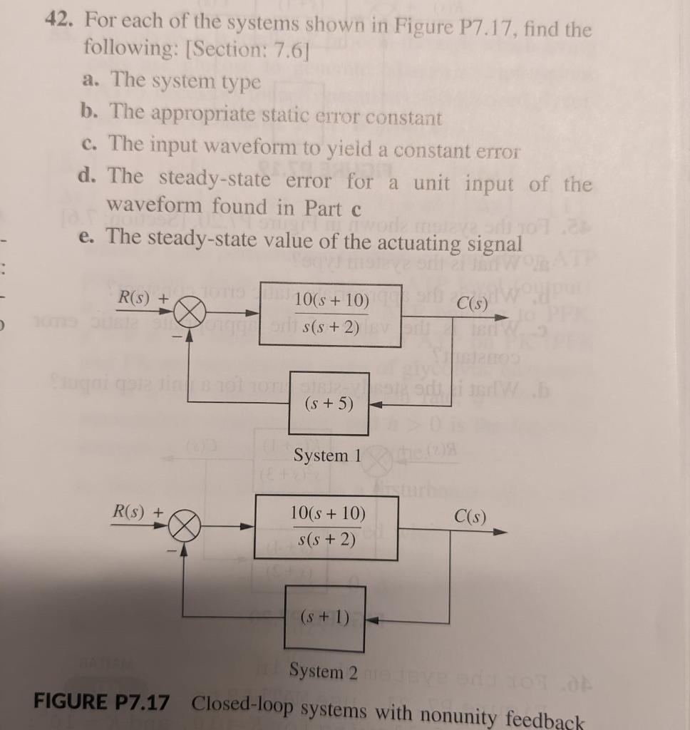 Solved D 42. For each of the systems shown in Figure P7.17, | Chegg.com