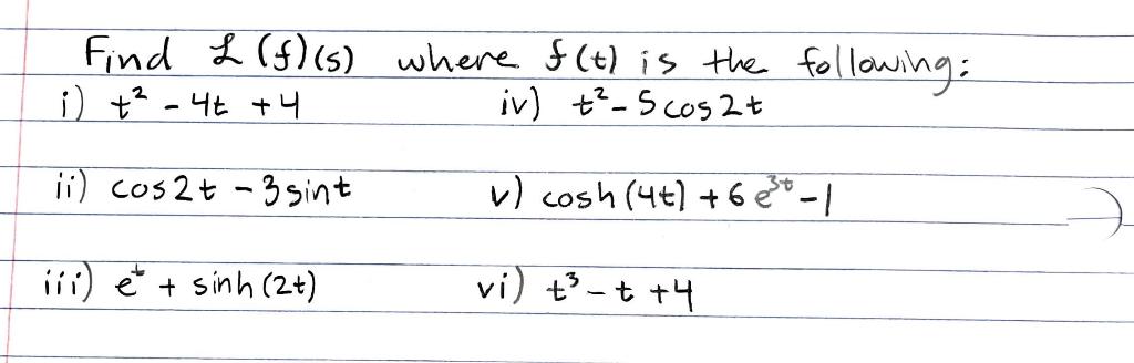 Solved Find L(f)(s) where f(t) is the following: i) t2−4t+4 | Chegg.com