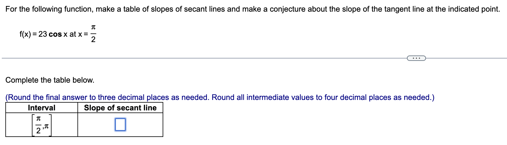 Solved For the following function, make a table of slopes of | Chegg.com