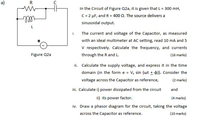 Solved a) R mm L i. In the Circuit of Figure Q2a, it is | Chegg.com