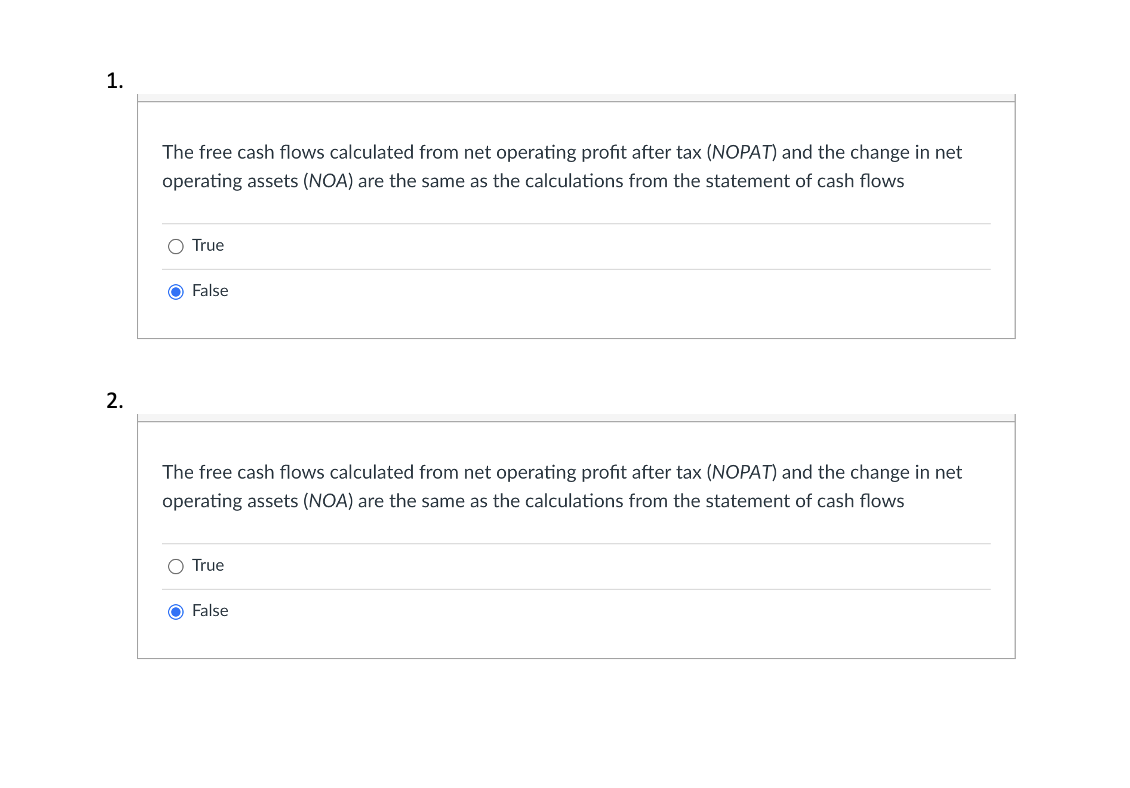 The free cash flows calculated from net operating | Chegg.com