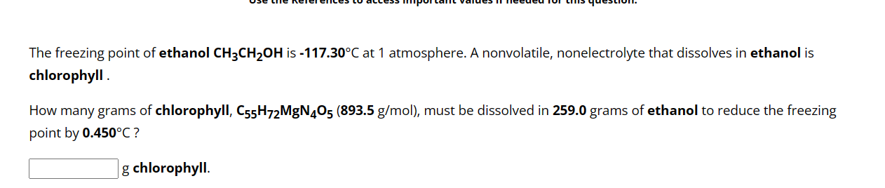Solved The freezing point of ethanol CH3CH2OH is −117.30∘C | Chegg.com