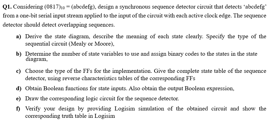 Q1. ﻿Considering abcdefg), ﻿design a synchronous | Chegg.com