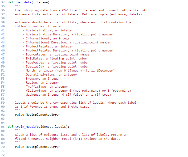 Solved Write an AI to predict whether online shopping | Chegg.com