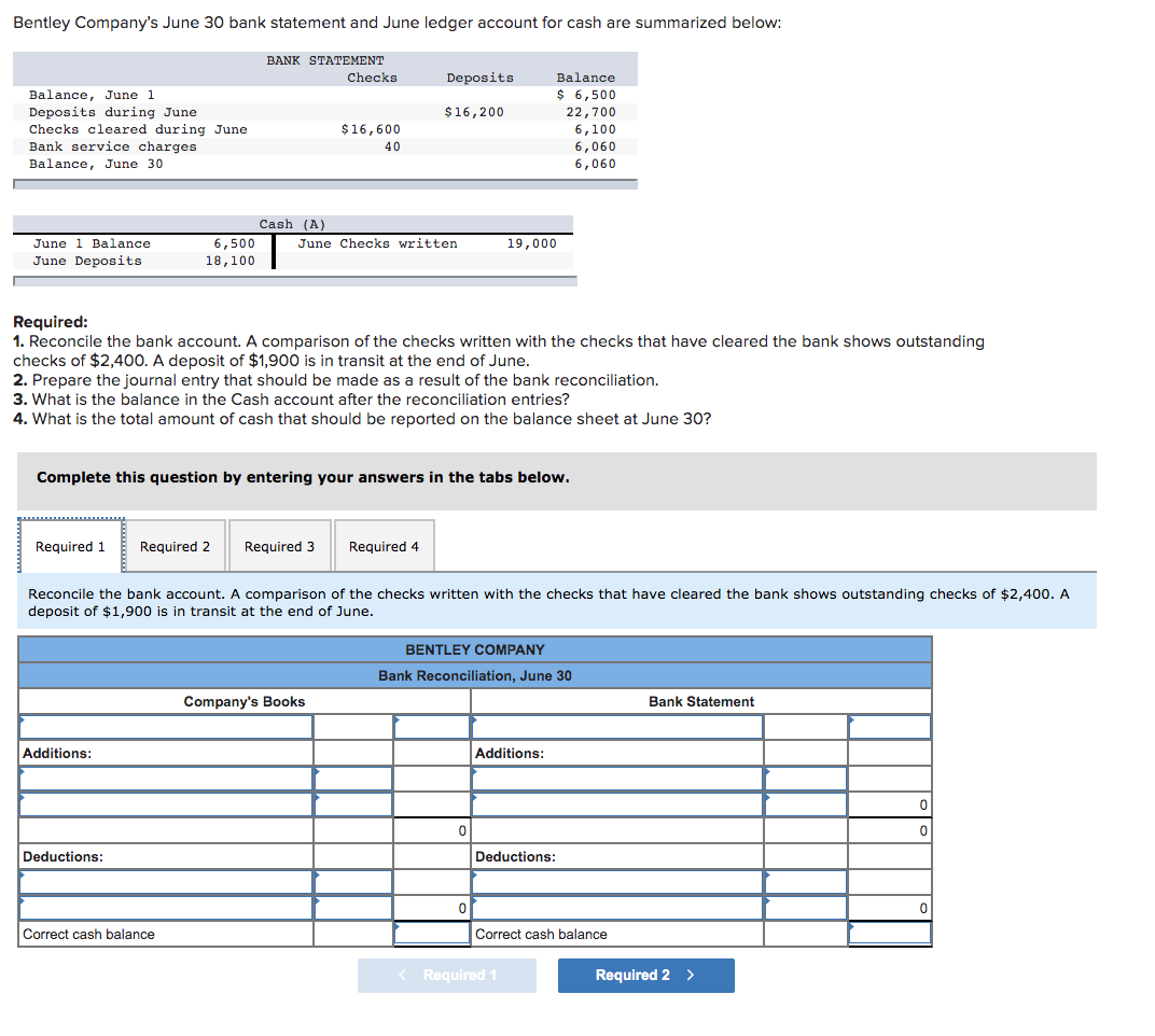 Solved Bentley Company's June 30 bank statement and June | Chegg.com