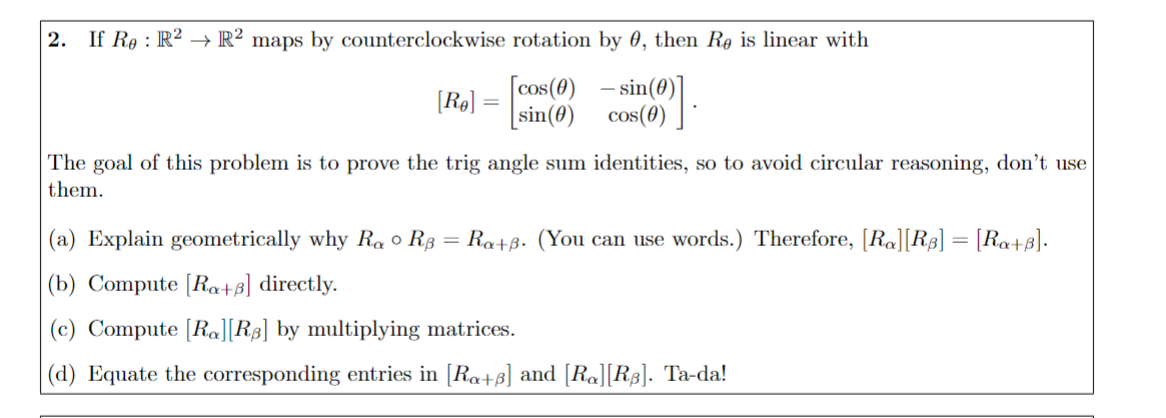 Solved 2. If Rθ:R2→R2 maps by counterclockwise rotation by | Chegg.com