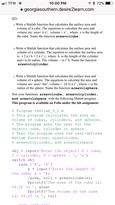 Solved 10:00 PM * 72% ! a georgiasouthern.desire2learn.com | Chegg.com