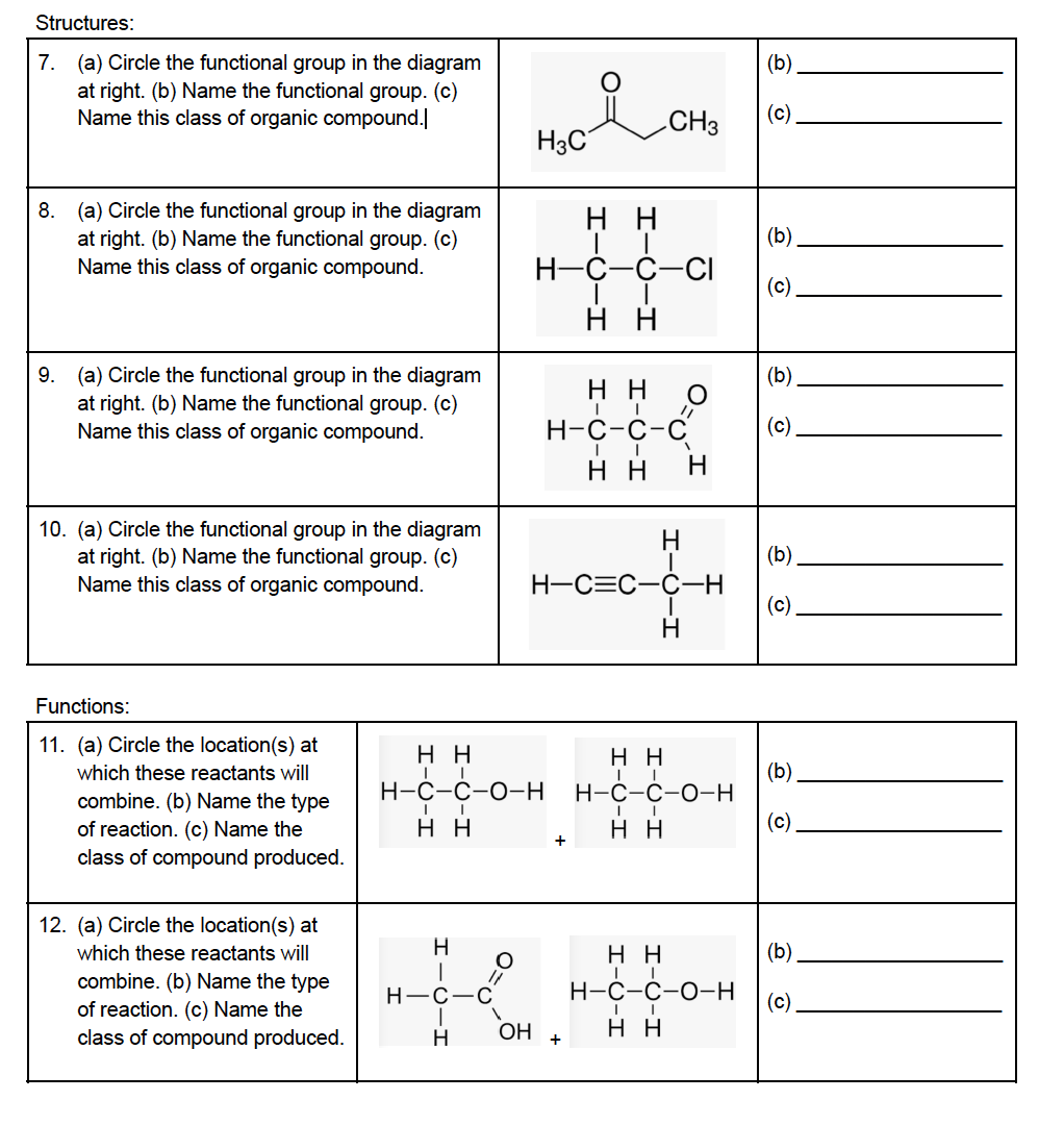 Solved Structures: (b) 7. (a) Circle the functional group in | Chegg.com