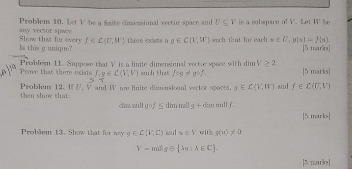 Solved Problem 10. Let V be a finite dimensional vector | Chegg.com
