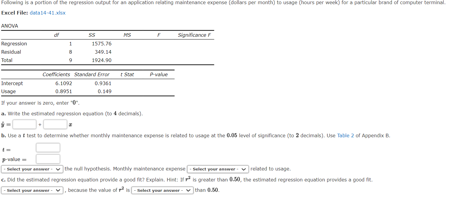 Solved Following is a portion of the regression output for | Chegg.com