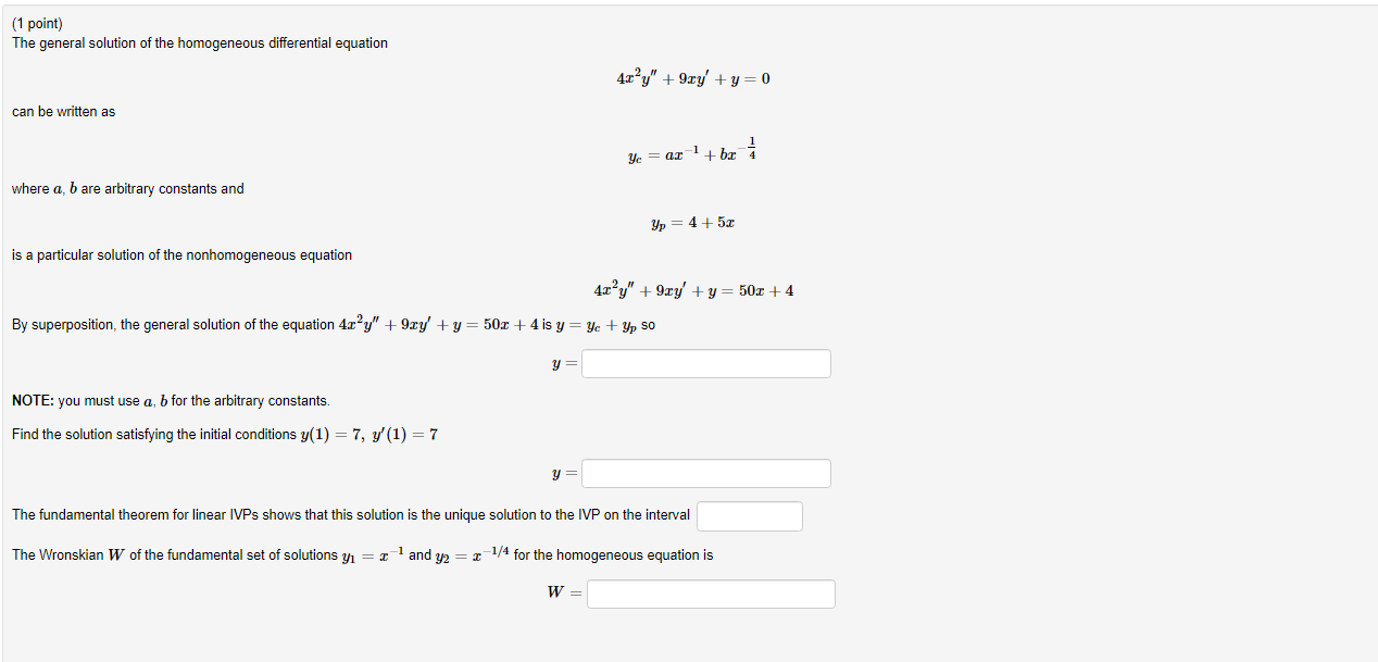 Solved (1 ﻿point)The general solution of ﻿the homogeneous | Chegg.com